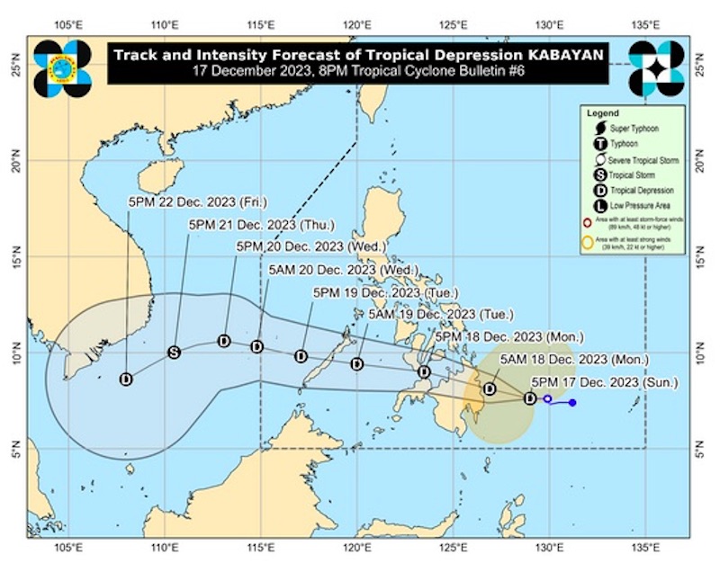‘Kabayan’ is 290 kms east southeast of Hinatuan, Surigao del Sur ...