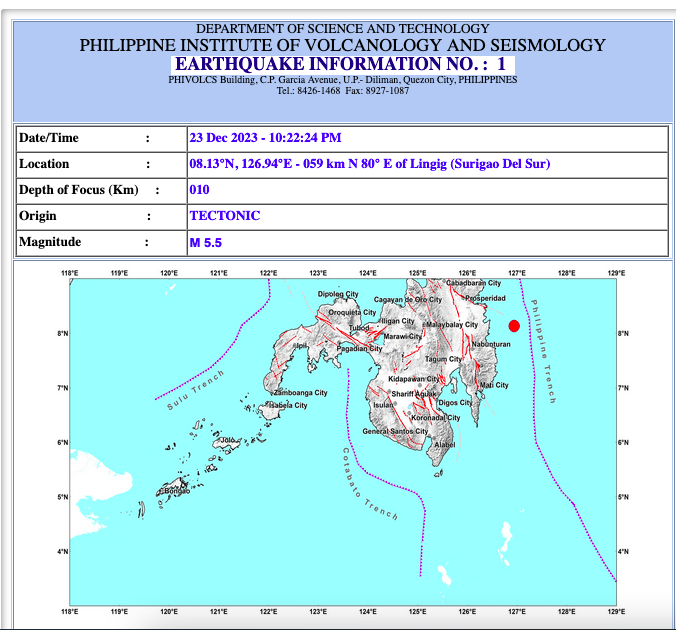 Magnitude 5.5 earthquake hits Surigao Sur - Philippine Daily Post