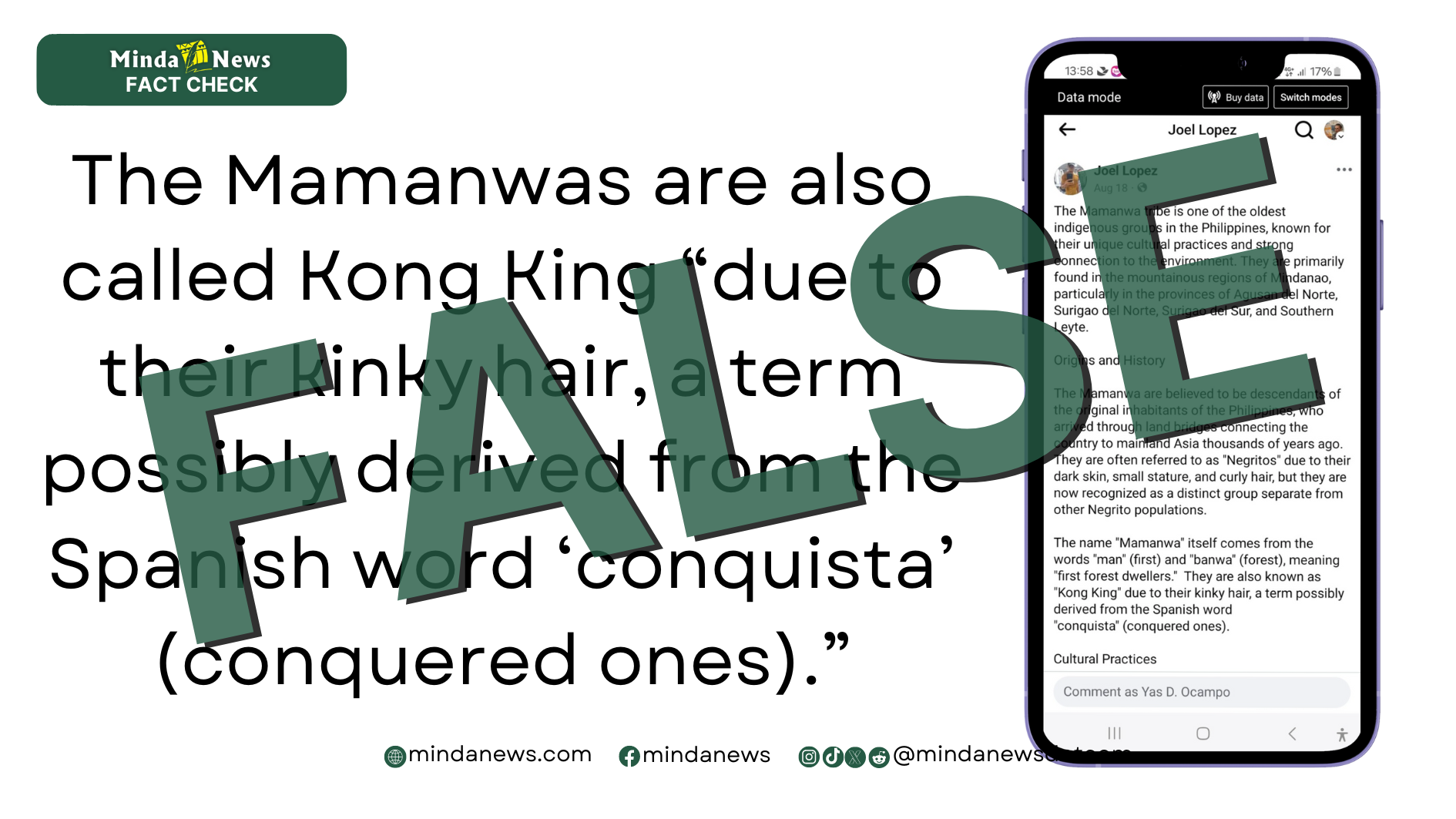 FACT CHECK | “Kong King” is a derogatory word for the Mamanwas ...