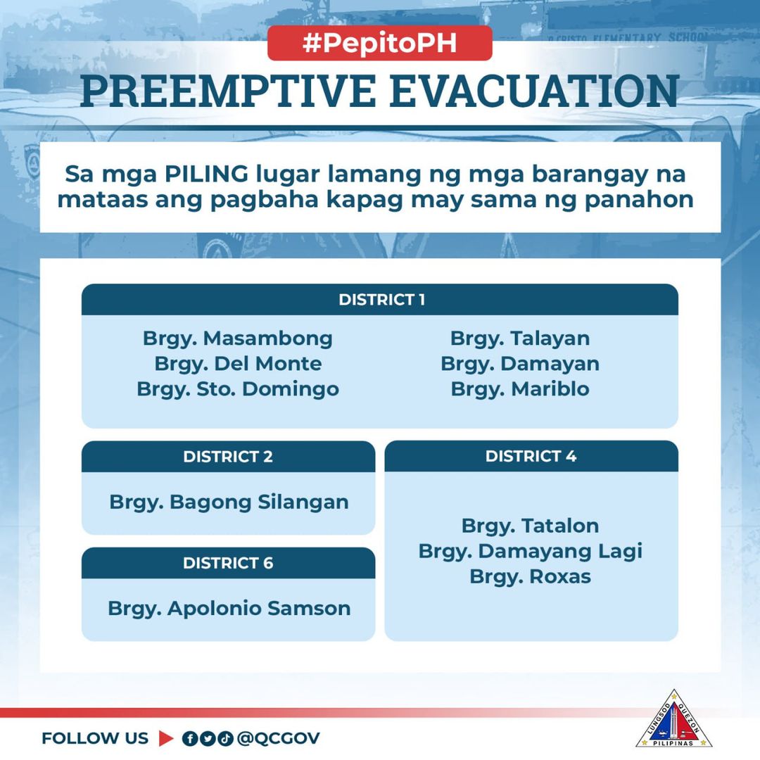 QC to hold pre-emptive evacuations due to Pepito - Philippine Daily Post
