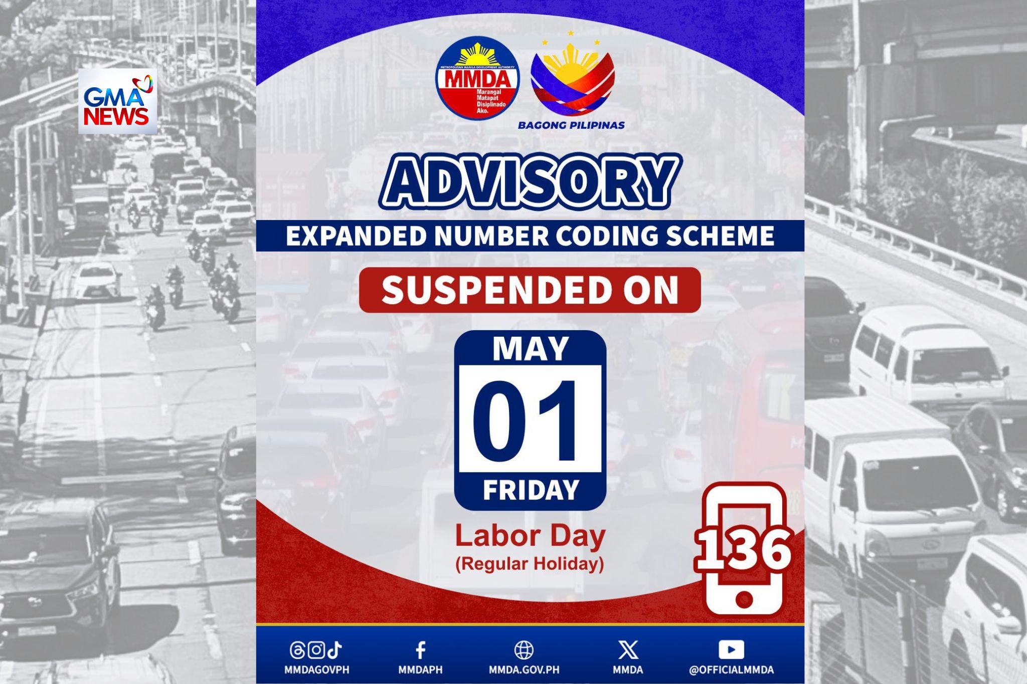 MMDA suspends number coding on May 1, 2026 for Labor Day - Philippine ...